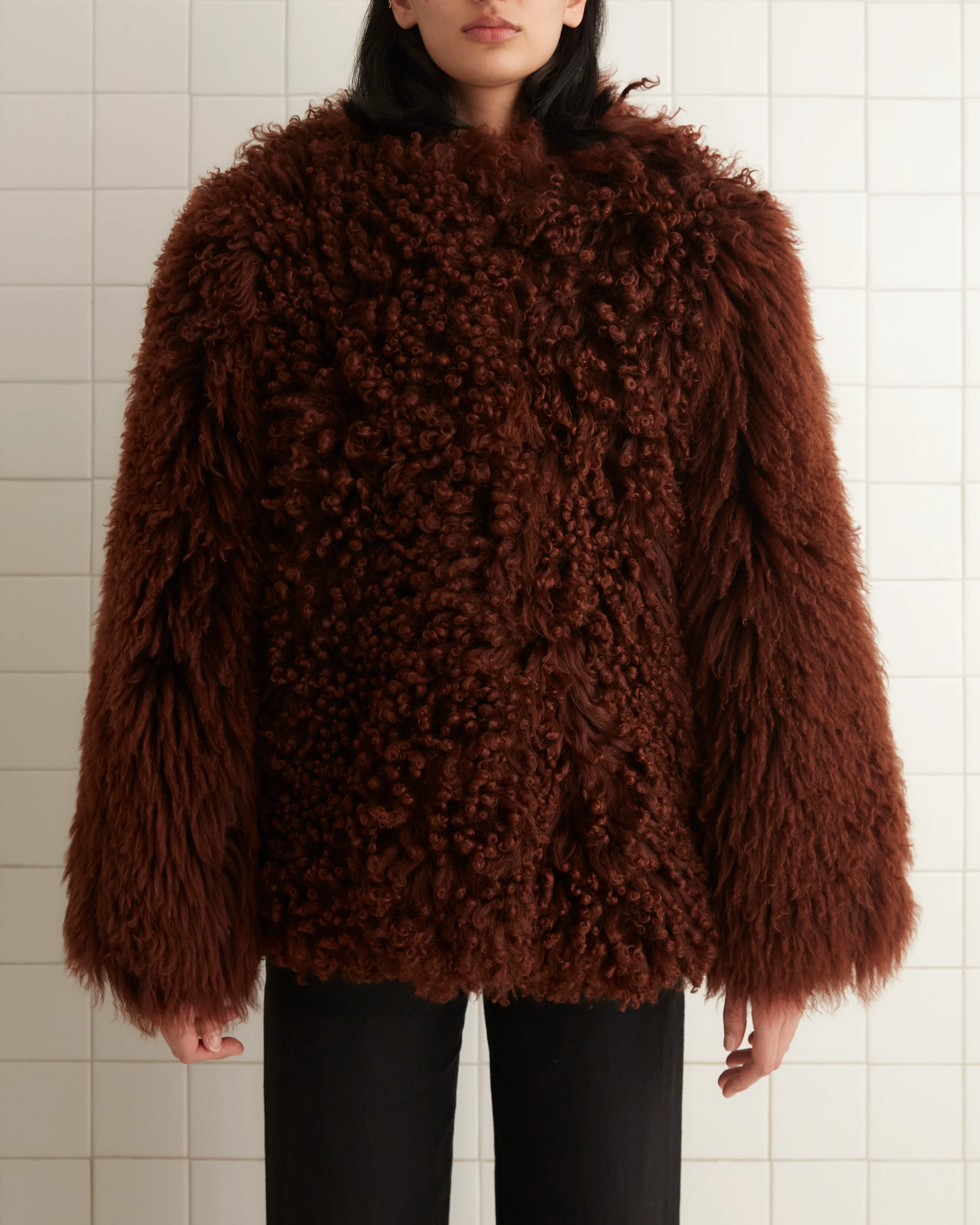 Crane Shag Shearling Coat - Brown - BODE